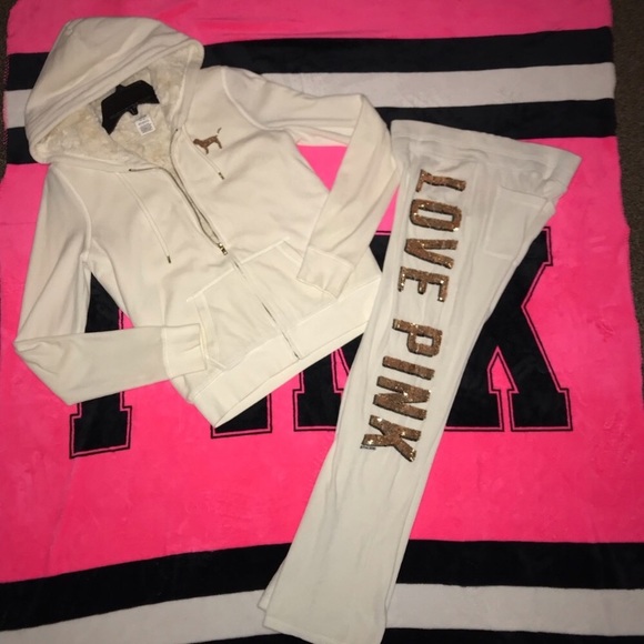 PINK Victoria's Secret | Other | Rare Vs Pink White Velour Fur Bling ...